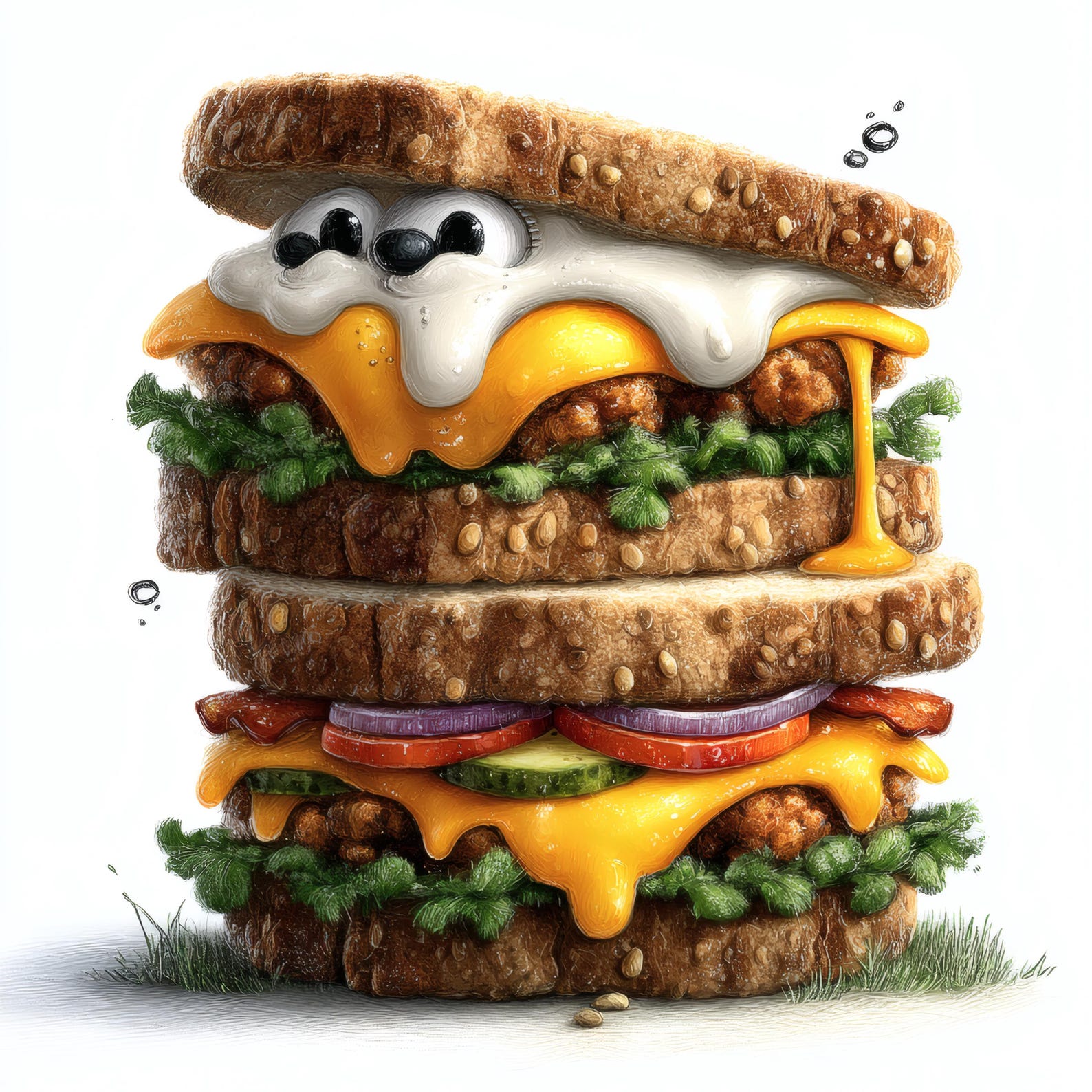 Quirky Sandwich | Whimsical Food Art | Funny Layered Lunch Illustration ...