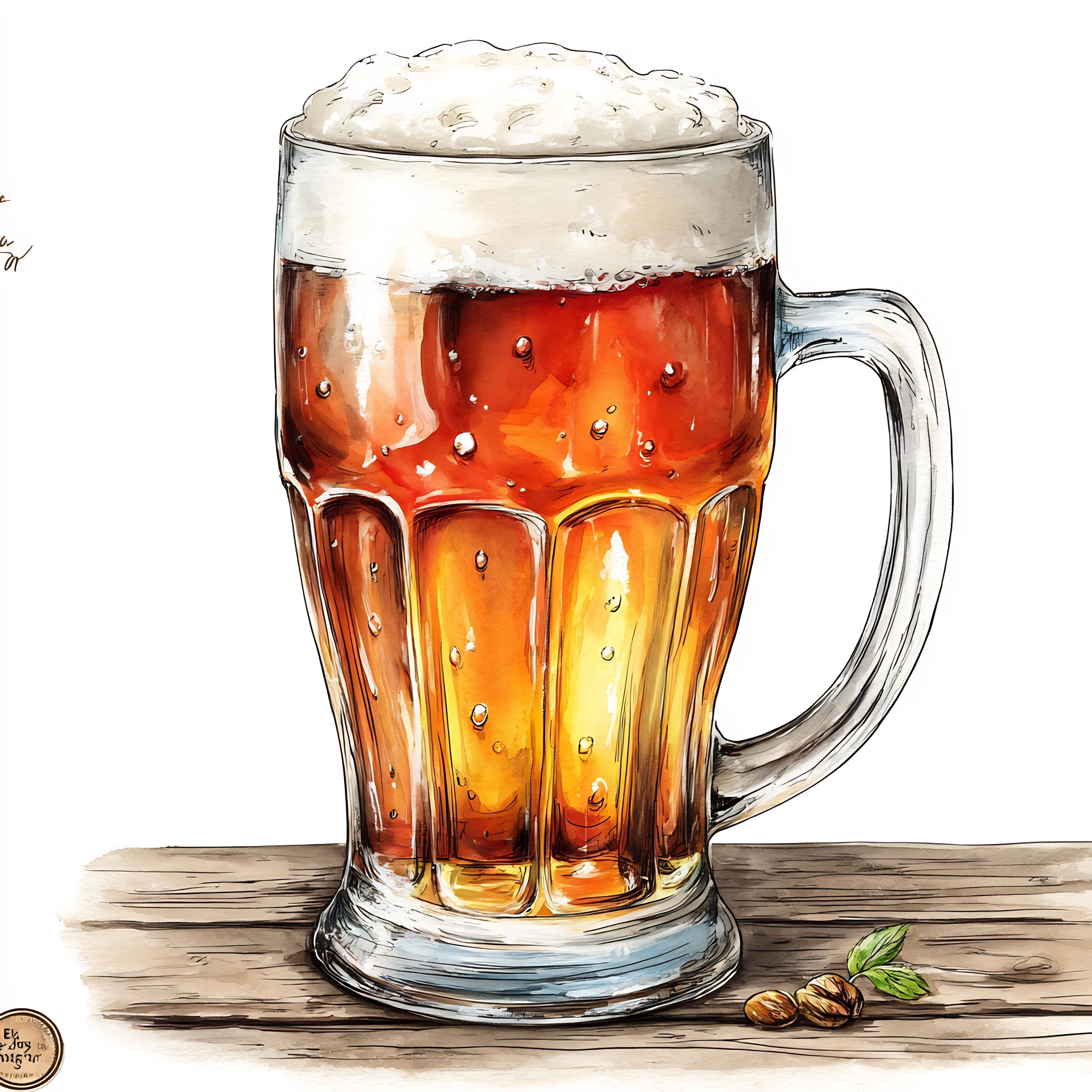 Beer Glass Illustration, Rustic Bar Decor Printable, Watercolor Style ...