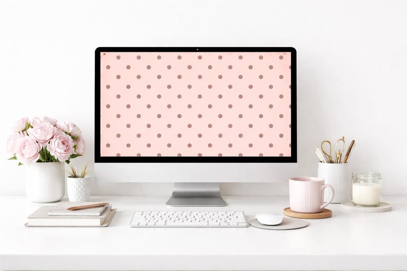 Pink Polka Dot Desktop Wallpaper, Minimal Feminine Laptop Background ...