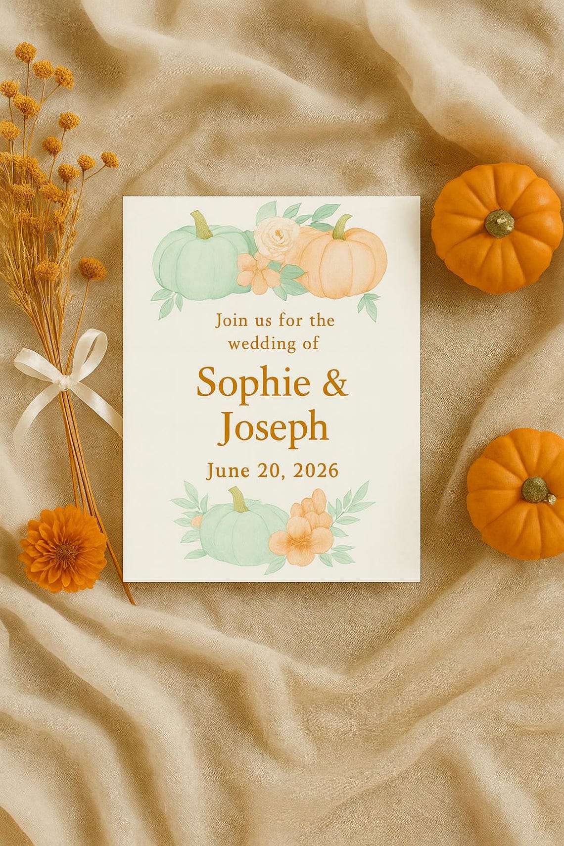 Autumn Pumpkin Invitation Mockup, Fall Card Display, Halloween Greeting ...