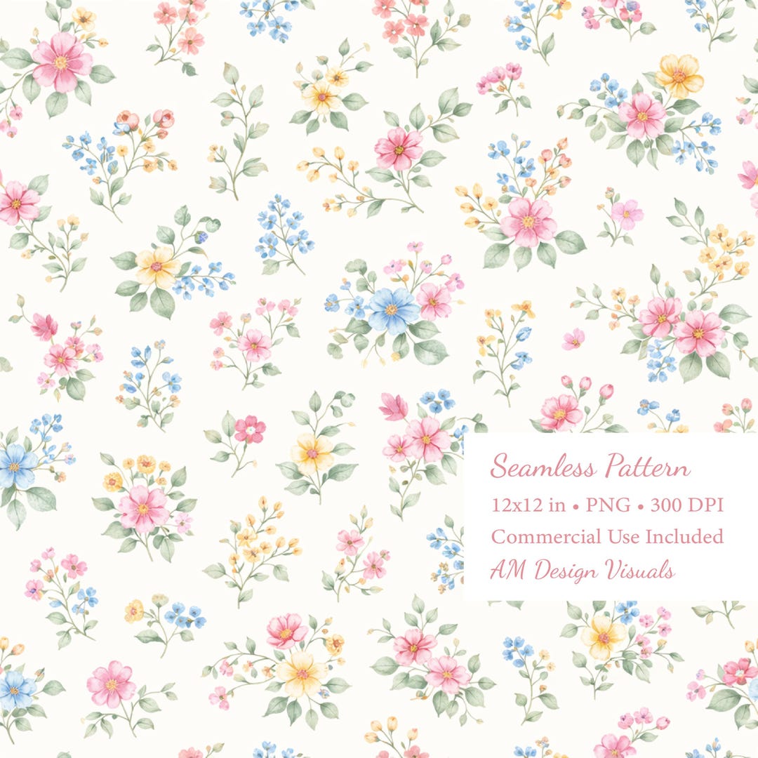 Small Floral Digital Seamless Pattern Pastel Flowers | 12x12 Digital ...