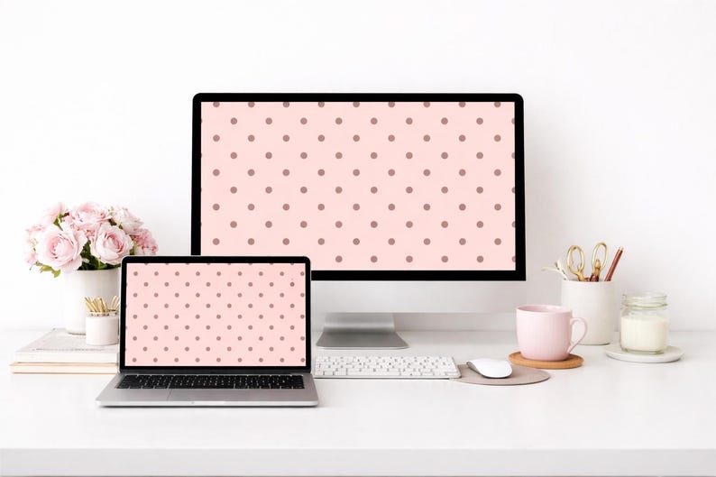 Pink Polka Dot Desktop Wallpaper, Minimal Feminine Laptop Background ...