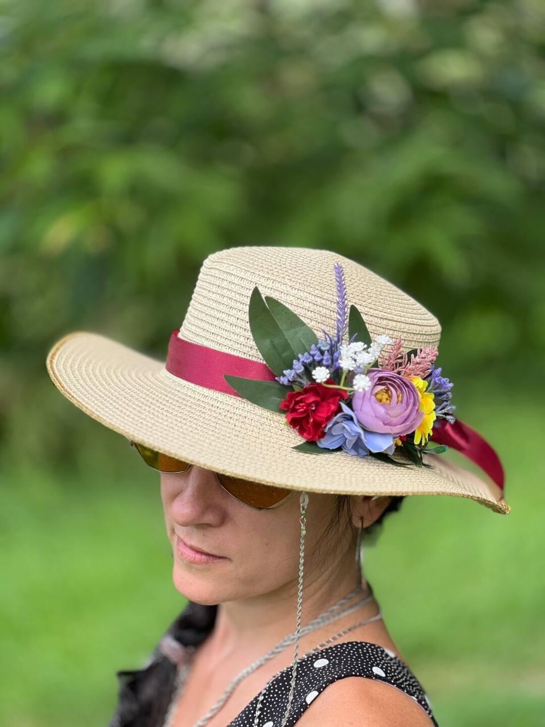 Floral Decorated Sun Hat: Wide Brim Beach Accessory - Etsy