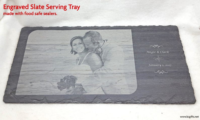 Engraved Photo Slate Tray, Personalized Slate Cheese Board, Wedding ...