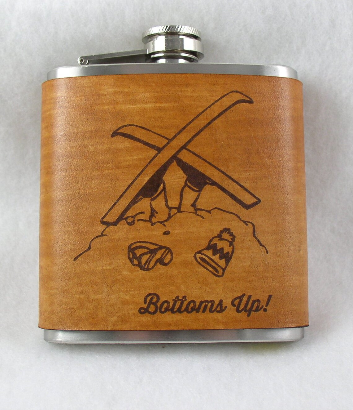 Ski & Snowboard Flasks With Hand Dyed Engraved Leather Wrap - Stainless ...