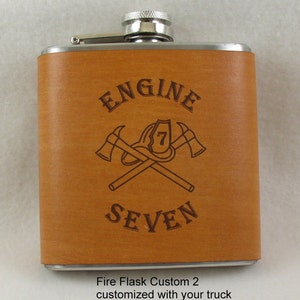 Firefighter Flask - Flask With Hand Dyed Engraved Leather Wrap - Etsy