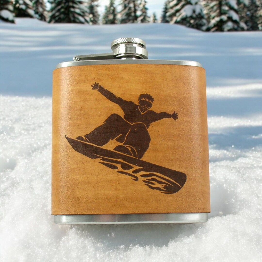 Personalized Ski & Snowboard Flasks With Hand Dyed Engraved Leather ...