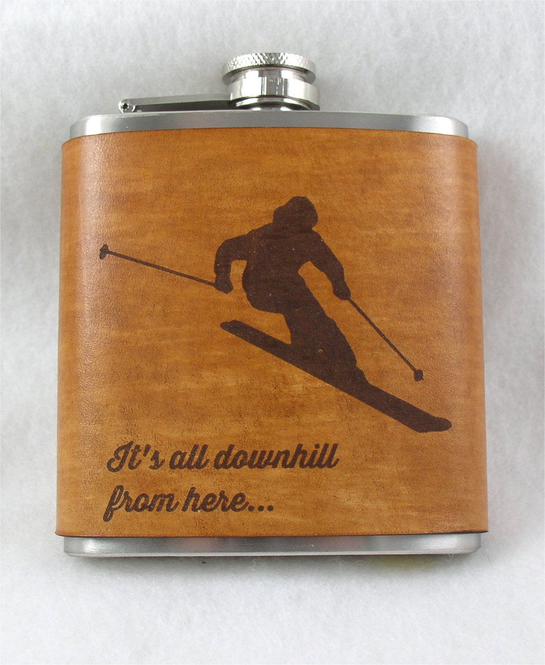 Ski Flask & Snowboard Flasks With Hand Dyed Engraved Leather Wrap ...