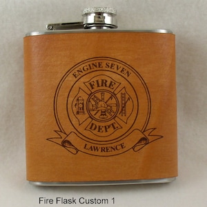 Firefighter Flask - Flask With Hand Dyed Engraved Leather Wrap - Etsy