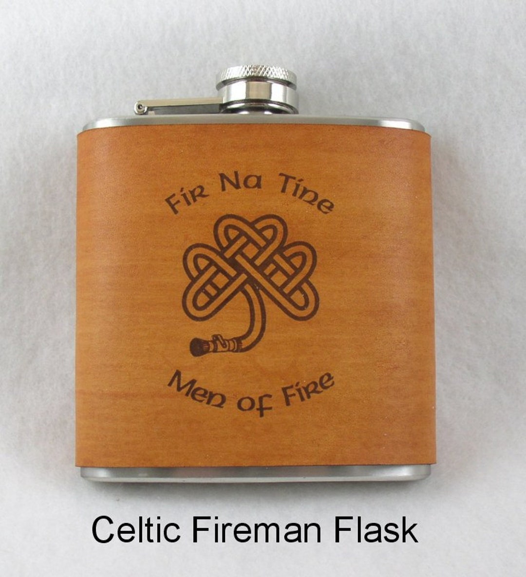 Irish Flask - Flask With Hand Dyed Engraved Leather Wrap - Fireman - Etsy