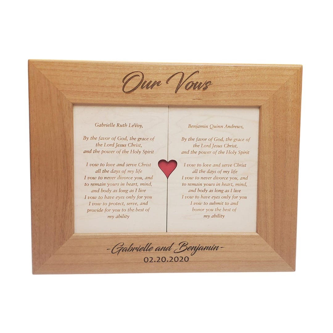 Wedding Vow Cards With Engraved Personalized Wood Frame - Wedding Gift ...