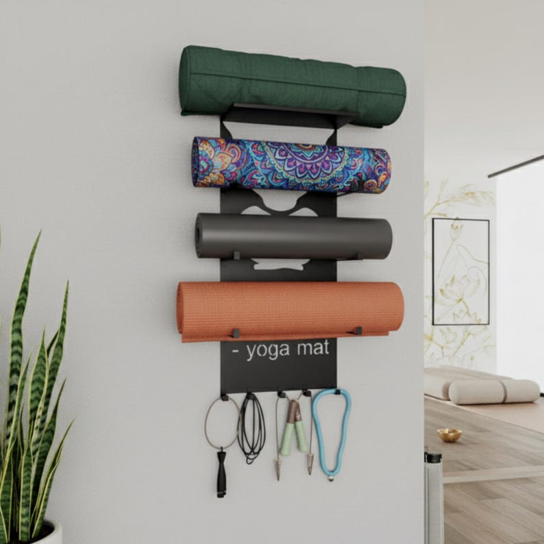 Yoga Mat Wall Organizer – Metal Storage Rack for Mats and Accessories ...