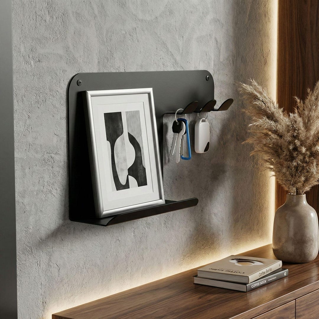 Modern Metal Key Holder Shelf, Minimalist Entryway Organizer, Wall ...