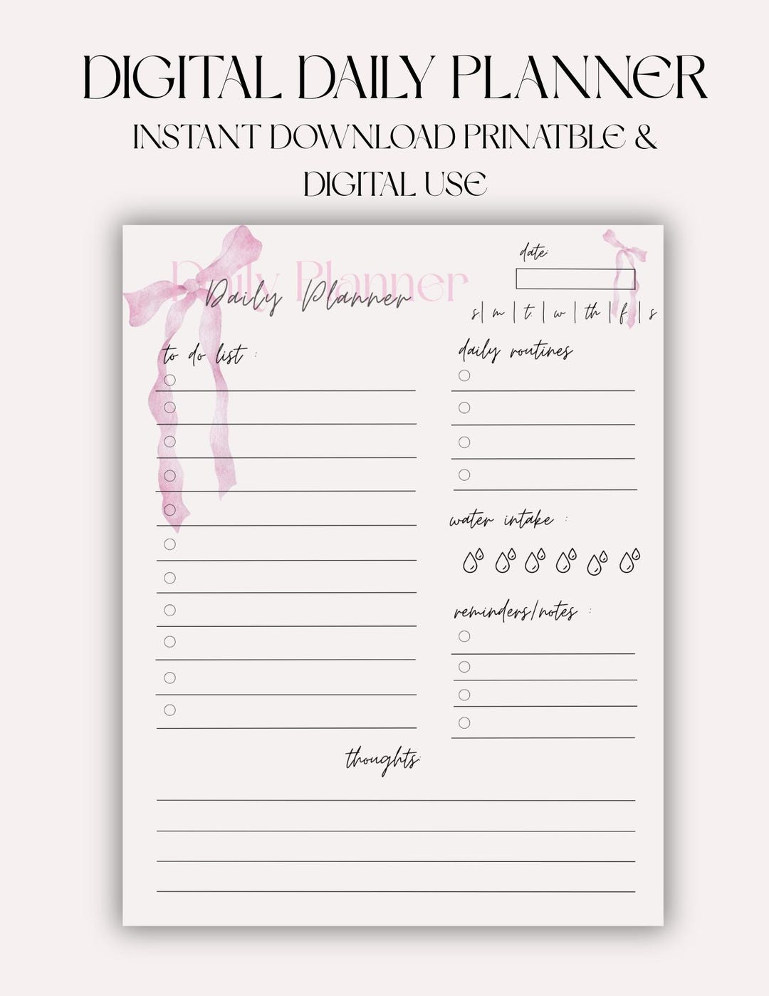 Printable Pink Daily Planner | Coquette Digital Planner Template ...
