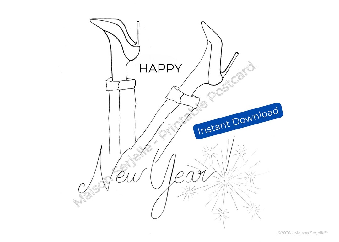 Happy New Year Coloring Card Printable | Fashion Line Art to Color ...