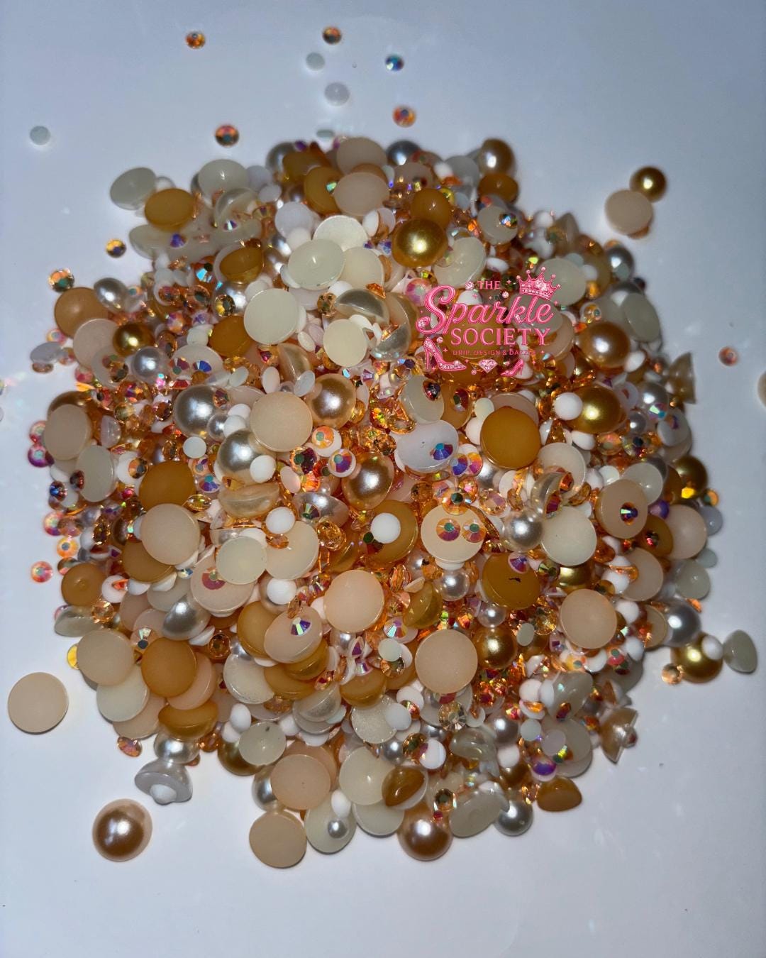 Peach Bellini Bling Mix – Peach, Gold & Ivory Flatback Pearls and Resin ...