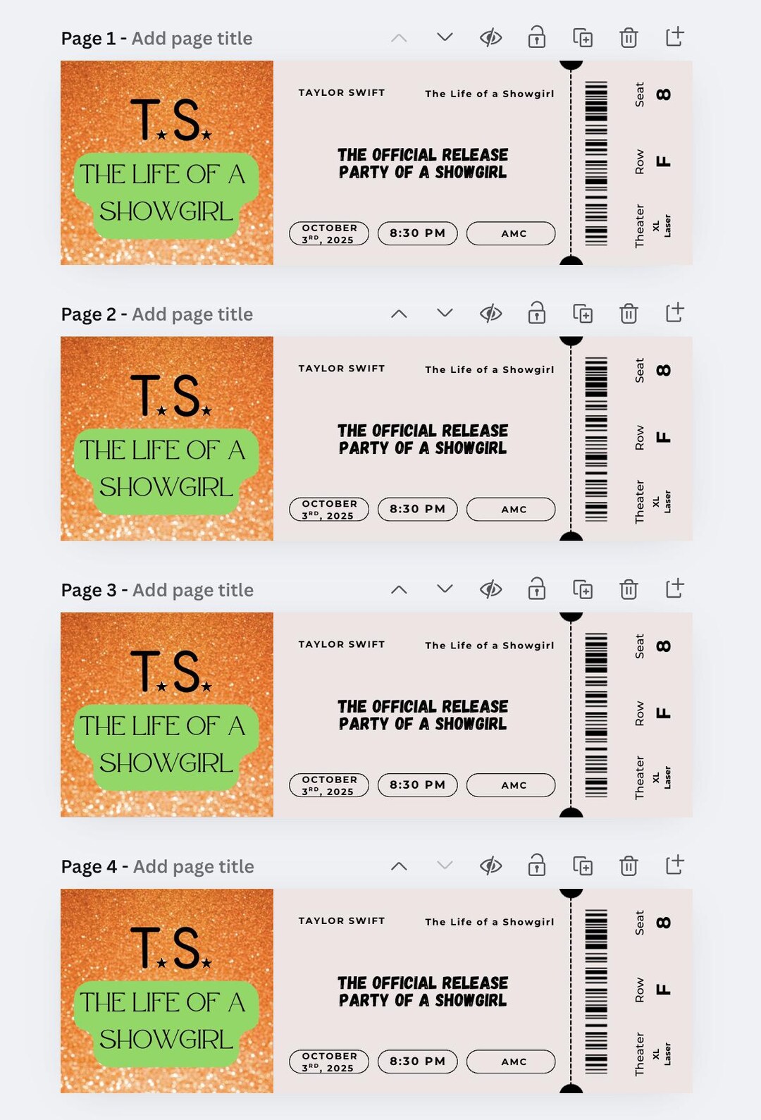 Taylor Swift Showgirl Release Party Ticket Template (canva - Free ...