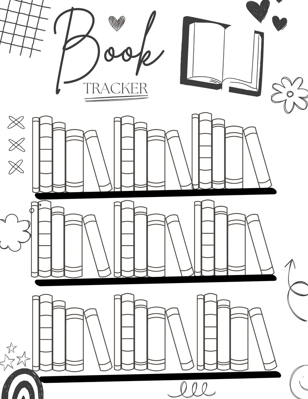 35 Book Doodle Reading Tracker With Review Area- - Etsy