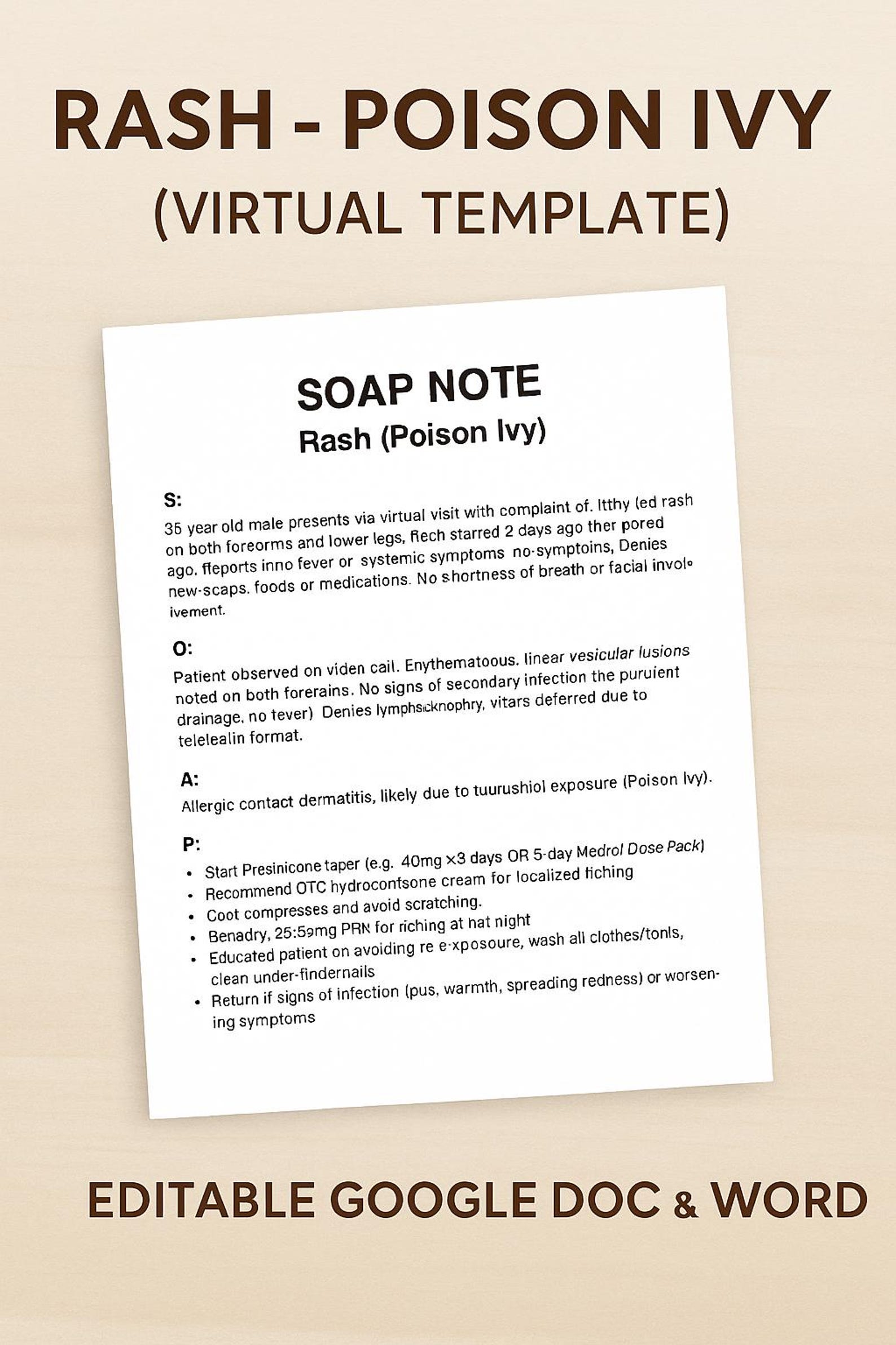 SOAP Note – Rash (poison Ivy) | Virtual Care Template | Editable Google ...