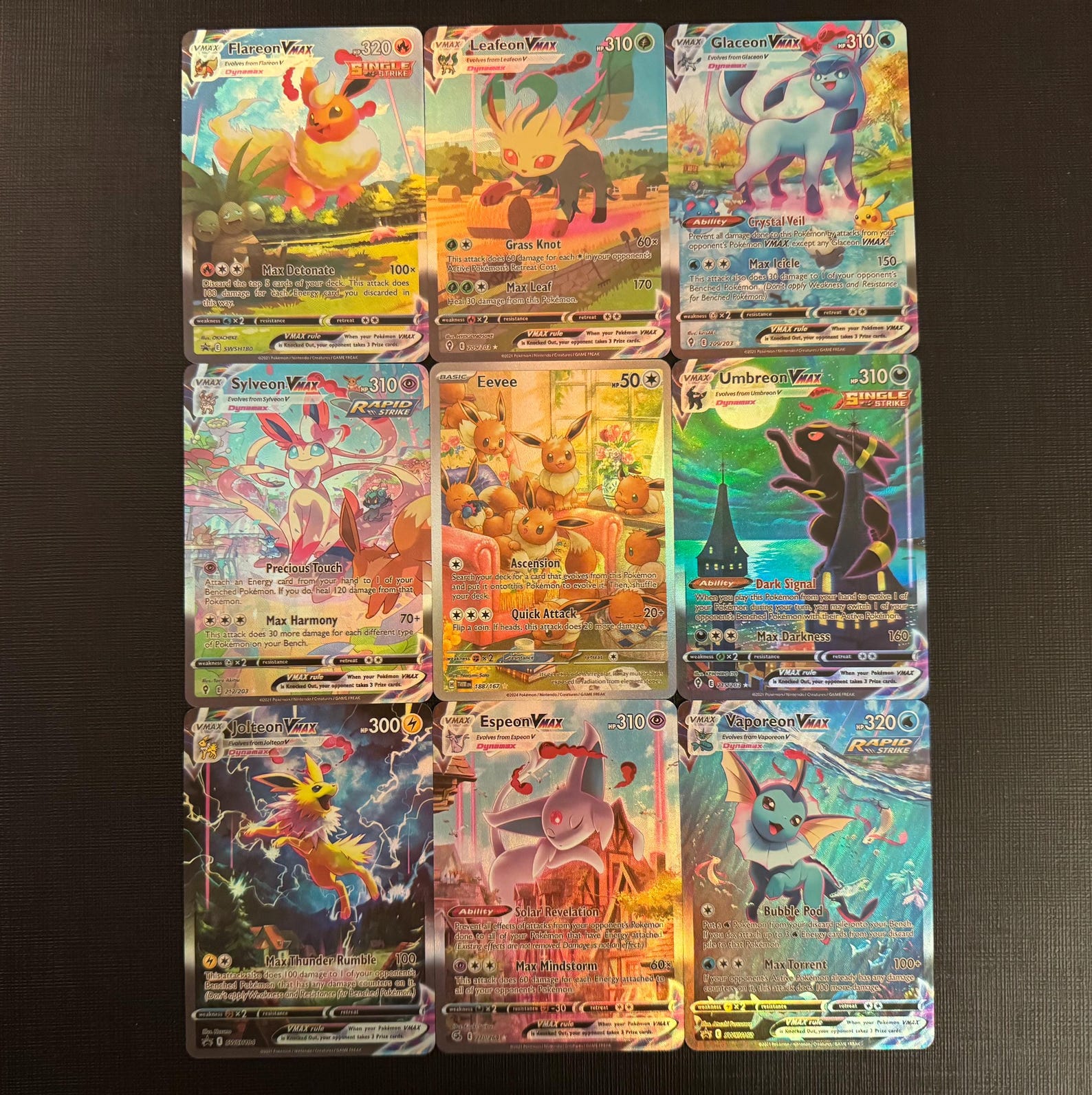 Eevee Evolutions Vmax Alternate Art Full Eeveelutions Set - 9 Cards ...
