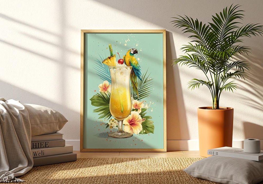 Tropical Cocktail Art Prints: Flamingo Mojito, Parrot Pineapple ...