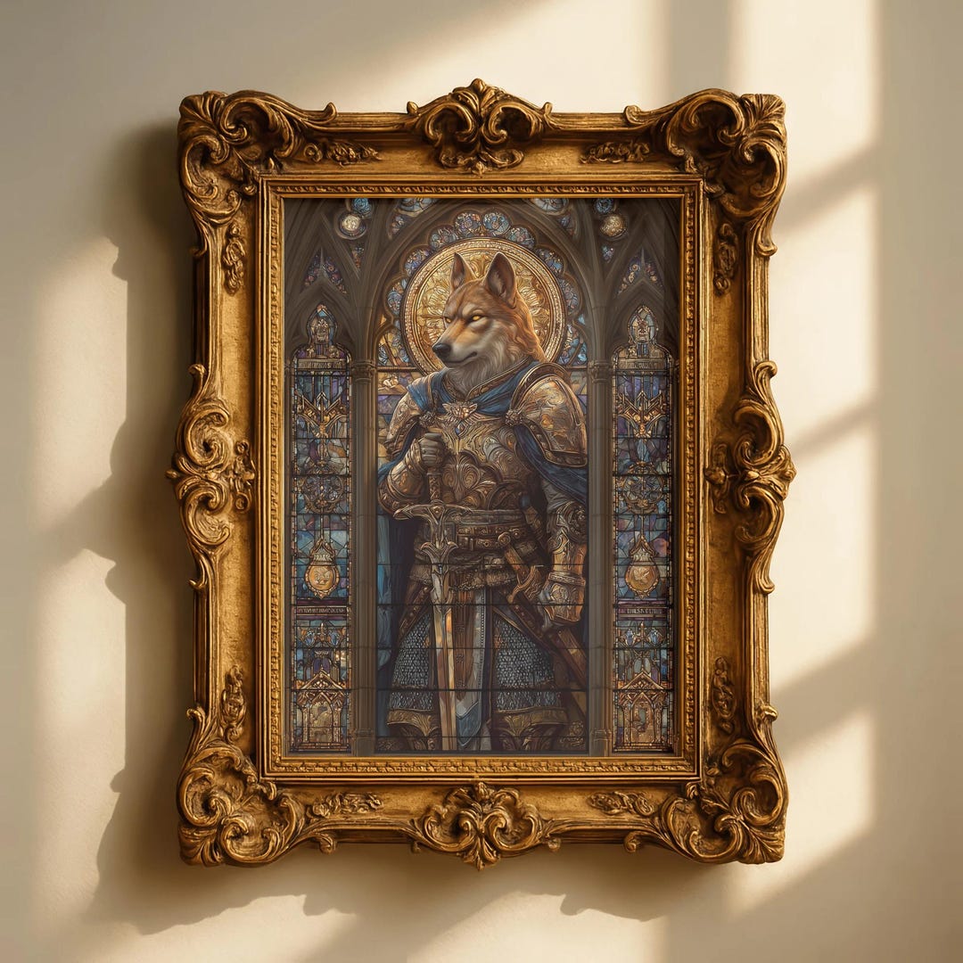 Wolf Saint Michael Stained Glass Poster | Gothic Angelic Religious ...