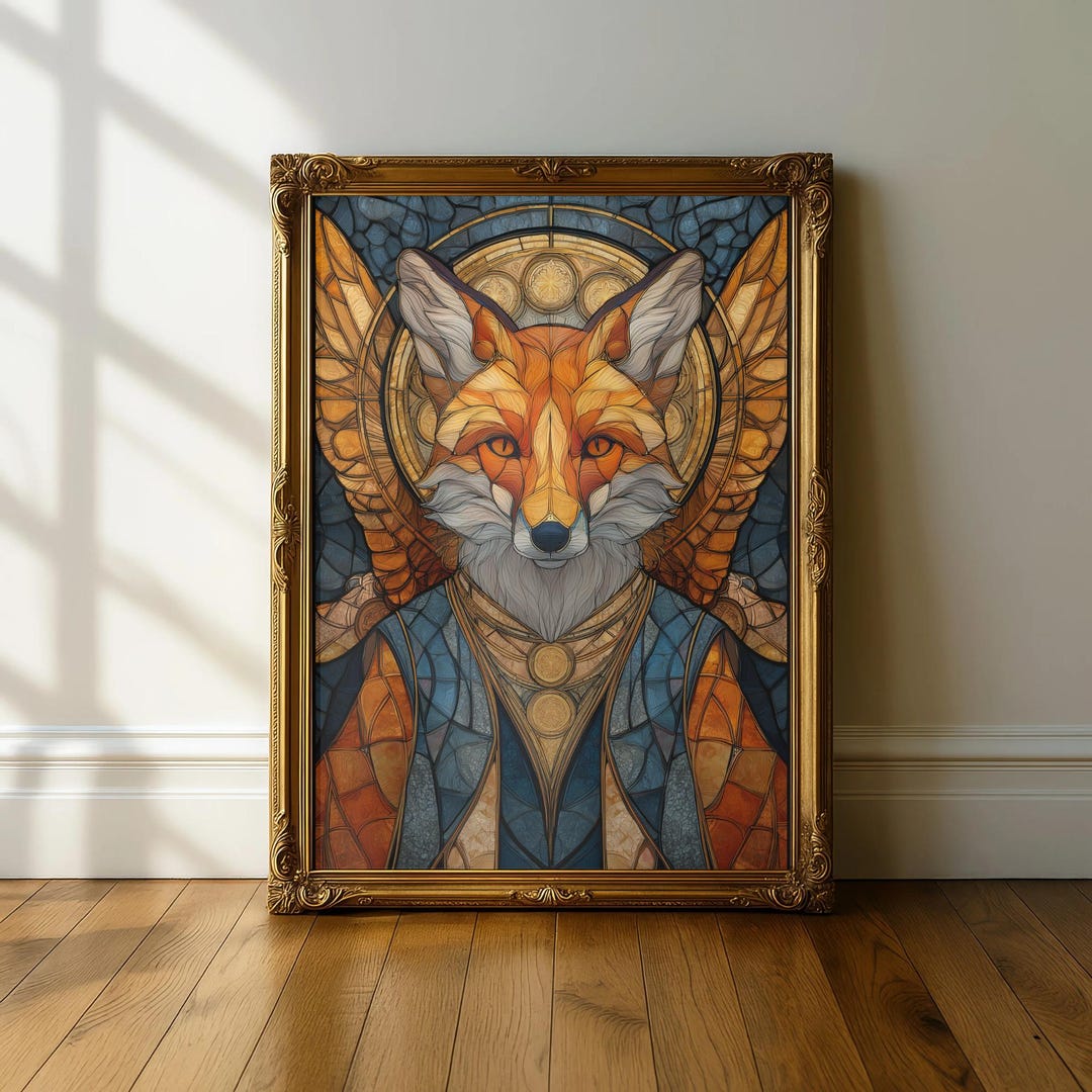 Fox Angel of Insight | Stained Glass Animal Angel | Amber Gothic Wall ...