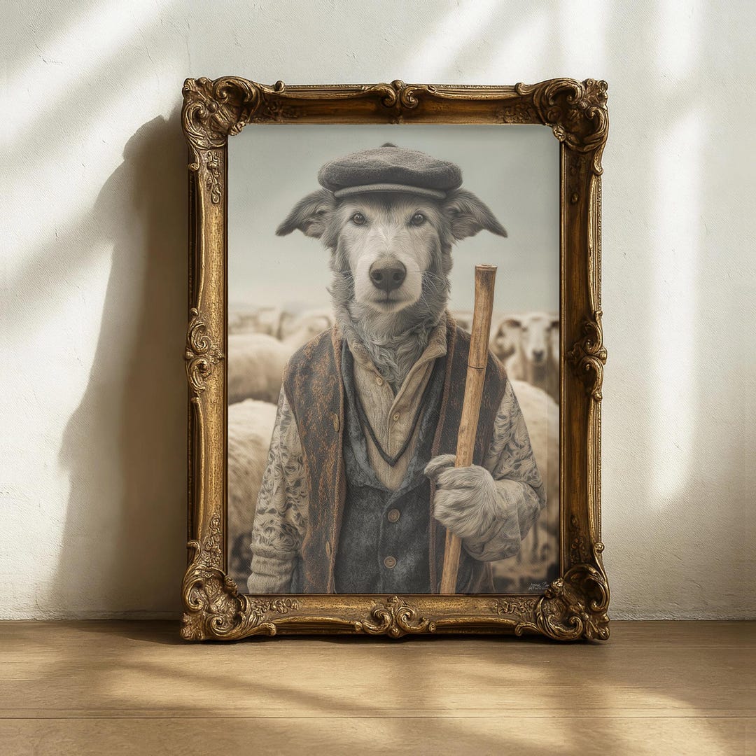 Sheepdog Shepherd Poster | Anthropomorphic Farm Animal Portrait ...