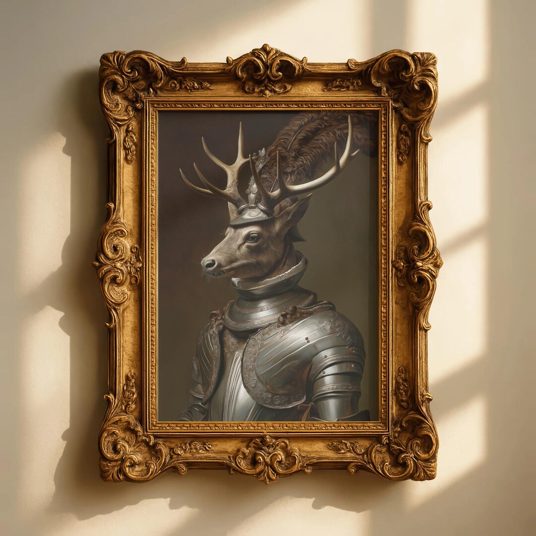 Stag Knight Renaissance Portrait Poster: Noble Deer in Armor Wall Art ...