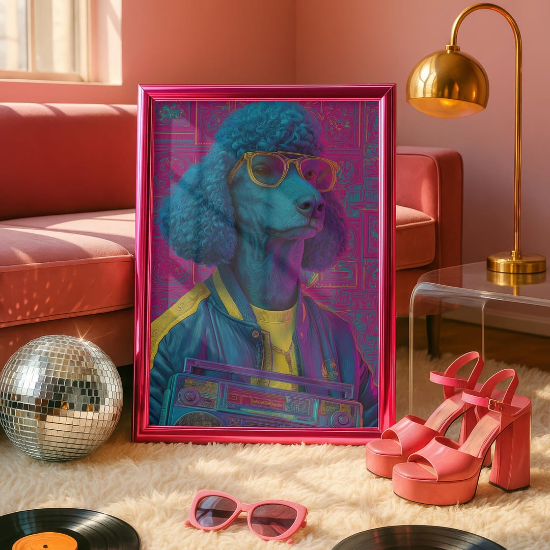 Disco Diva Poodle - 80s 90s Retro Poodle Poster, Anthropomorphic Pop ...
