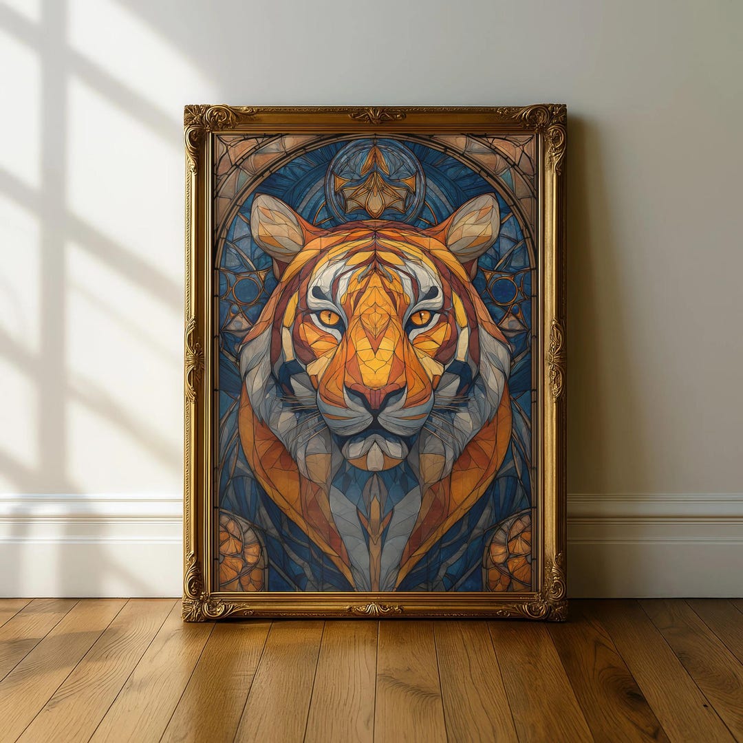 Tiger Angel of Insight | Stained Glass Animal Angel | Amber Gothic Wall ...