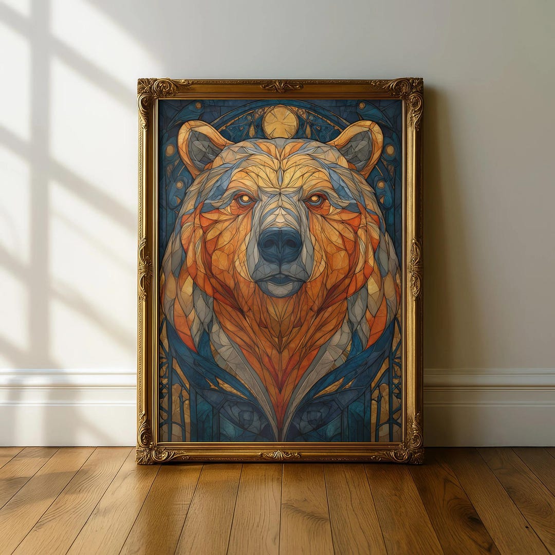 Bear Angel of Insight | Stained Glass Animal Angel | Amber Gothic Wall ...