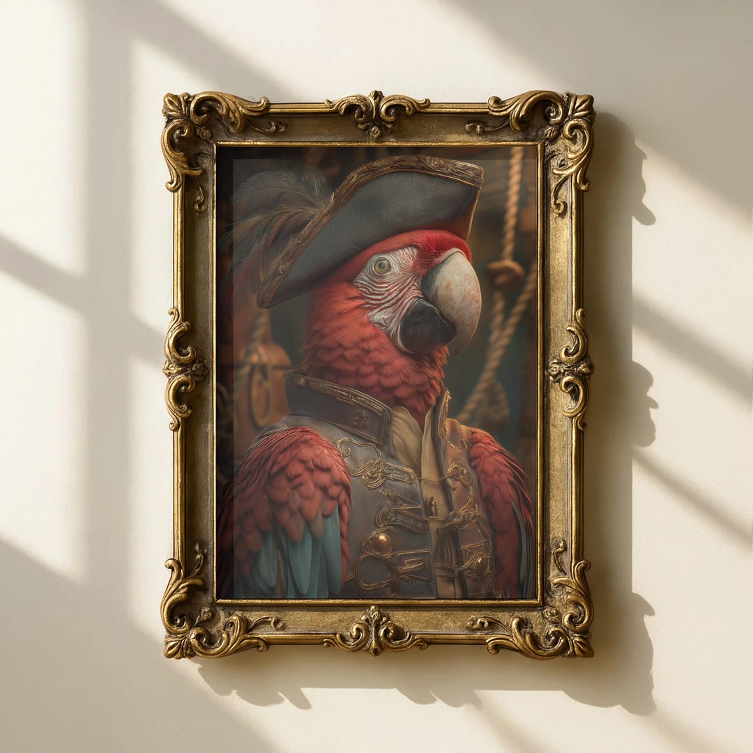Parrot Pirate Queen Vintage Oil Portrait Print: Fantasy Wall Art - Etsy