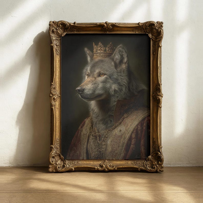 Wolf Royal Portrait Poster | Regal Anthropomorphic Wall Art | Animal ...