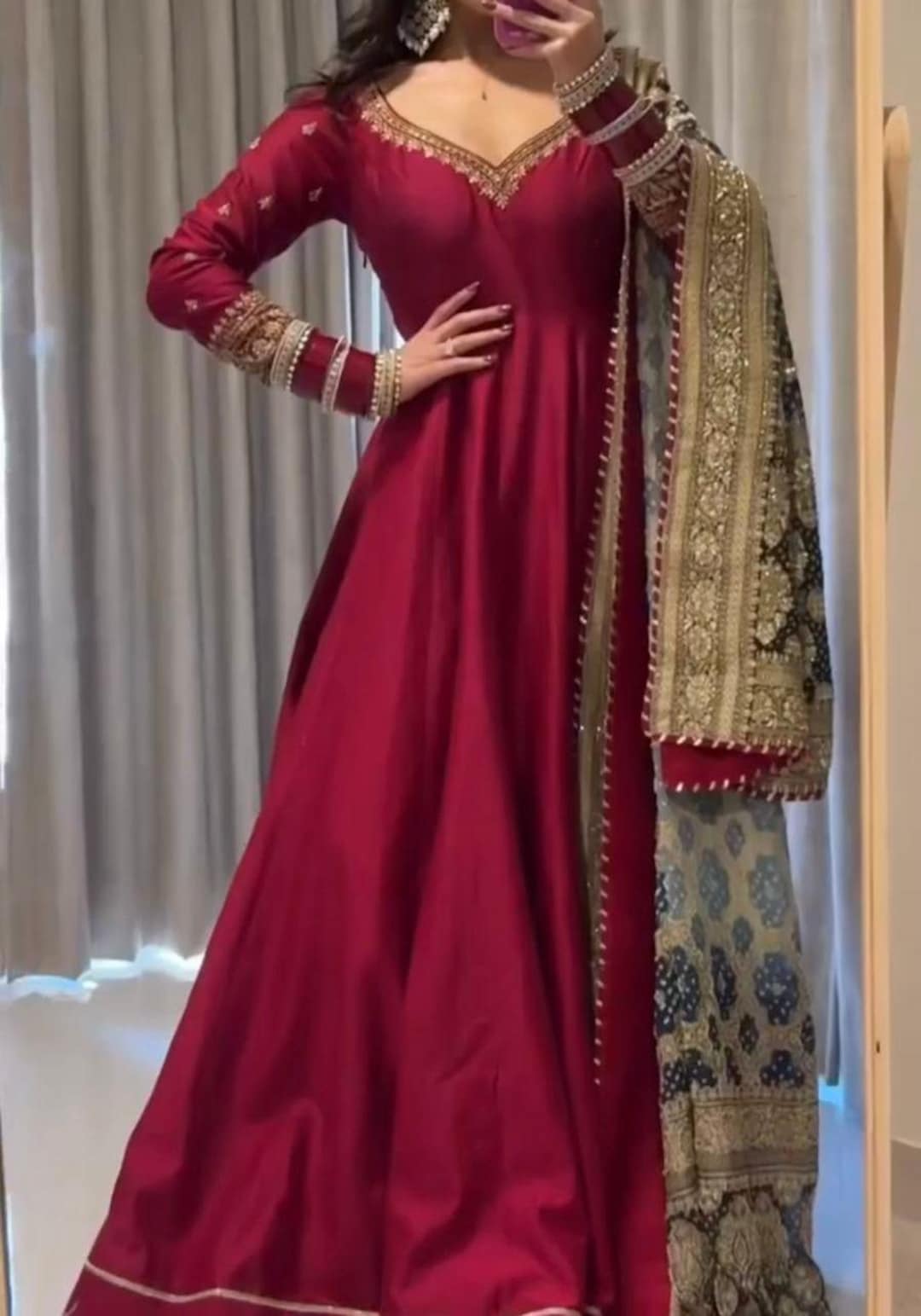 Designer Red Maroon Bridal Dress Anarkali Suit in Pure Cinon Silk ...
