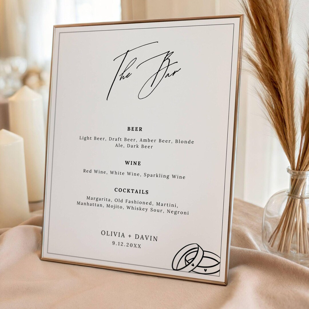 Wedding Bar Menu Template, Editable Drink Sign, Editable Bar Sign ...