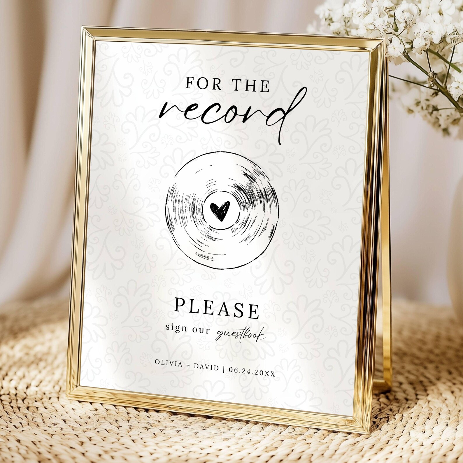 For the Record Sign Guestbook, Modern Wedding Sign, Record Wedding ...