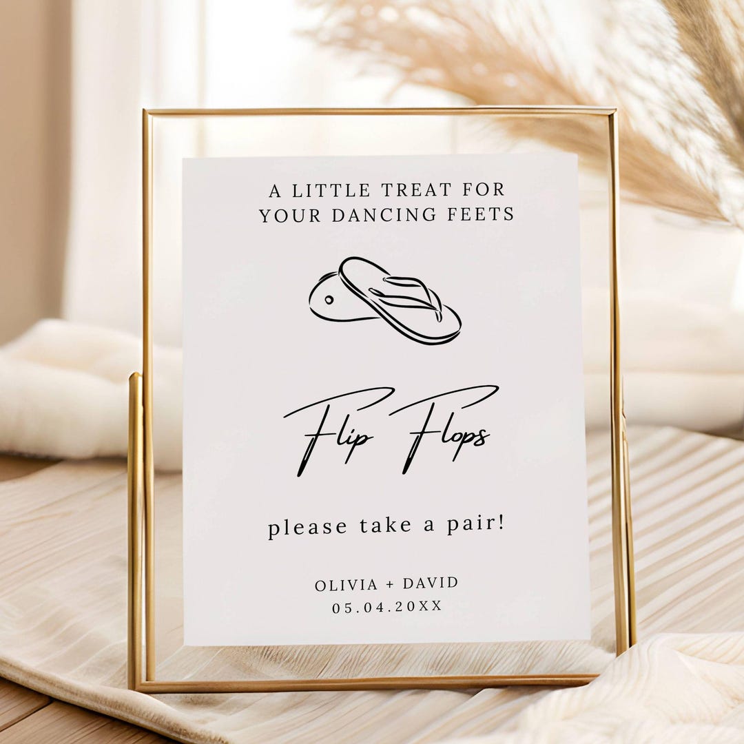 Wedding Flip Flops Sign, Dancing Feet Sign Template, Minimalist ...