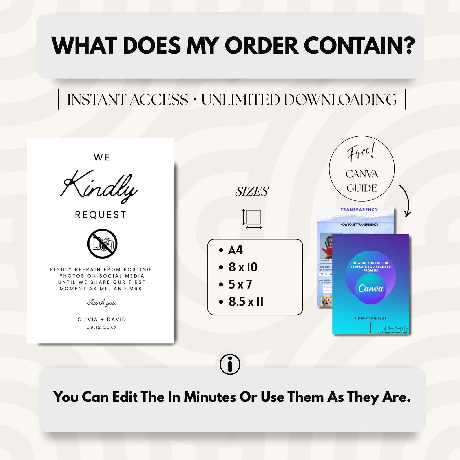We Kindly Request No Photo Sign Template, Minimal Wedding Sign, No ...