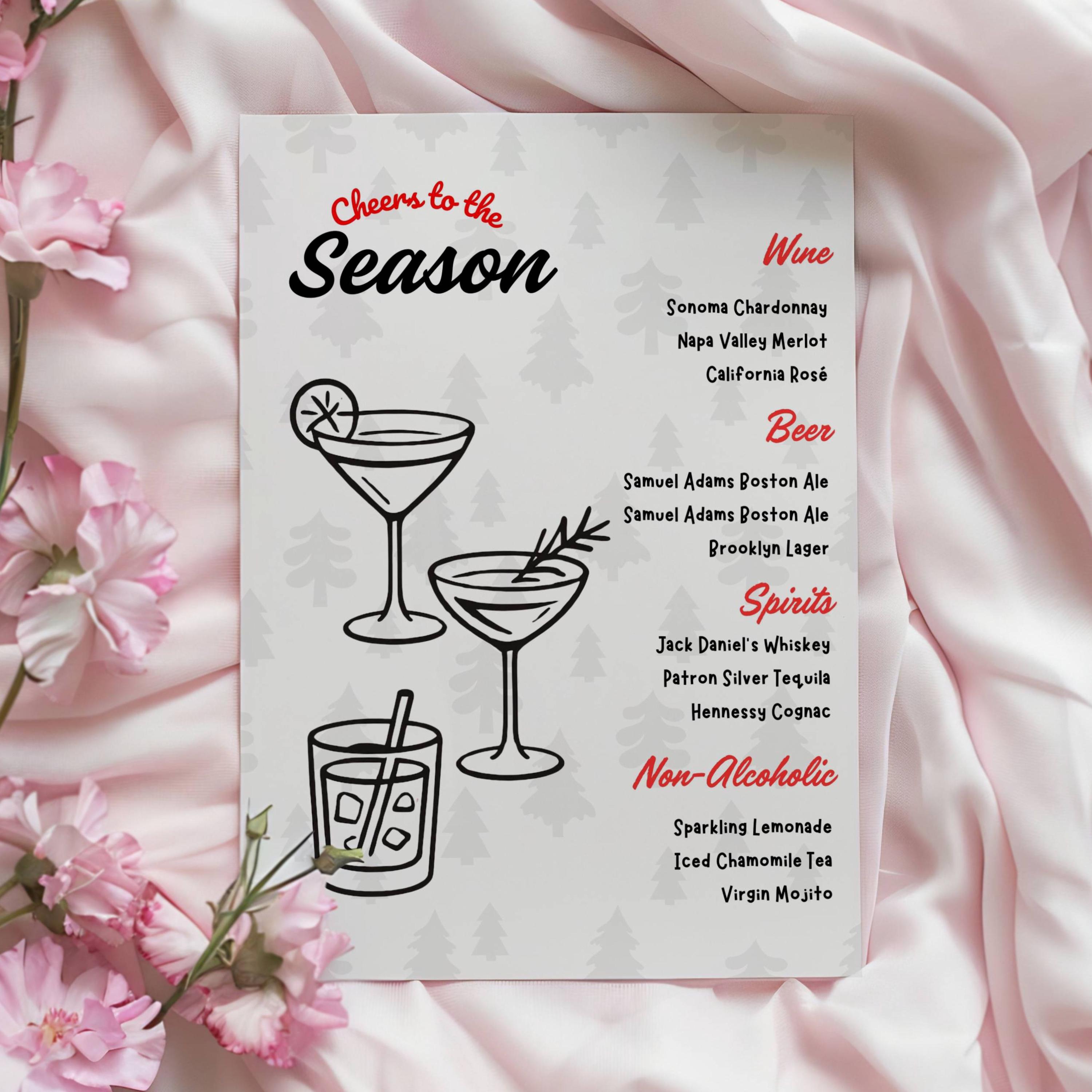Editable Christmas Drink Menu Template: Festive Cocktail Bar Sign ...