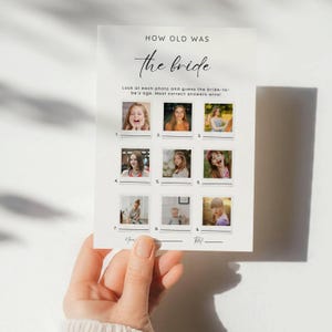 How Old Was the Bride Bridal Shower Game Card, Photo Guessing ...