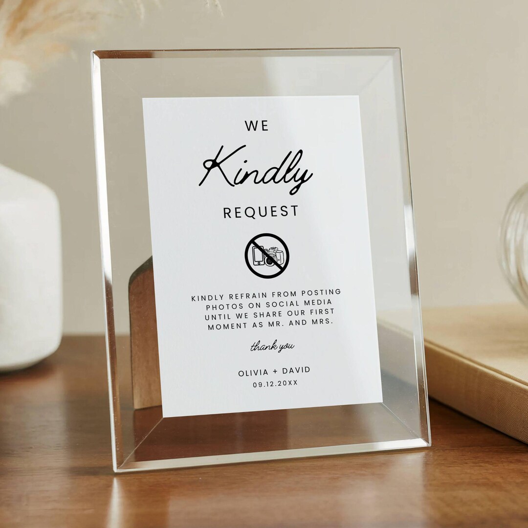 We Kindly Request No Photo Sign Template, Minimal Wedding Sign, No ...