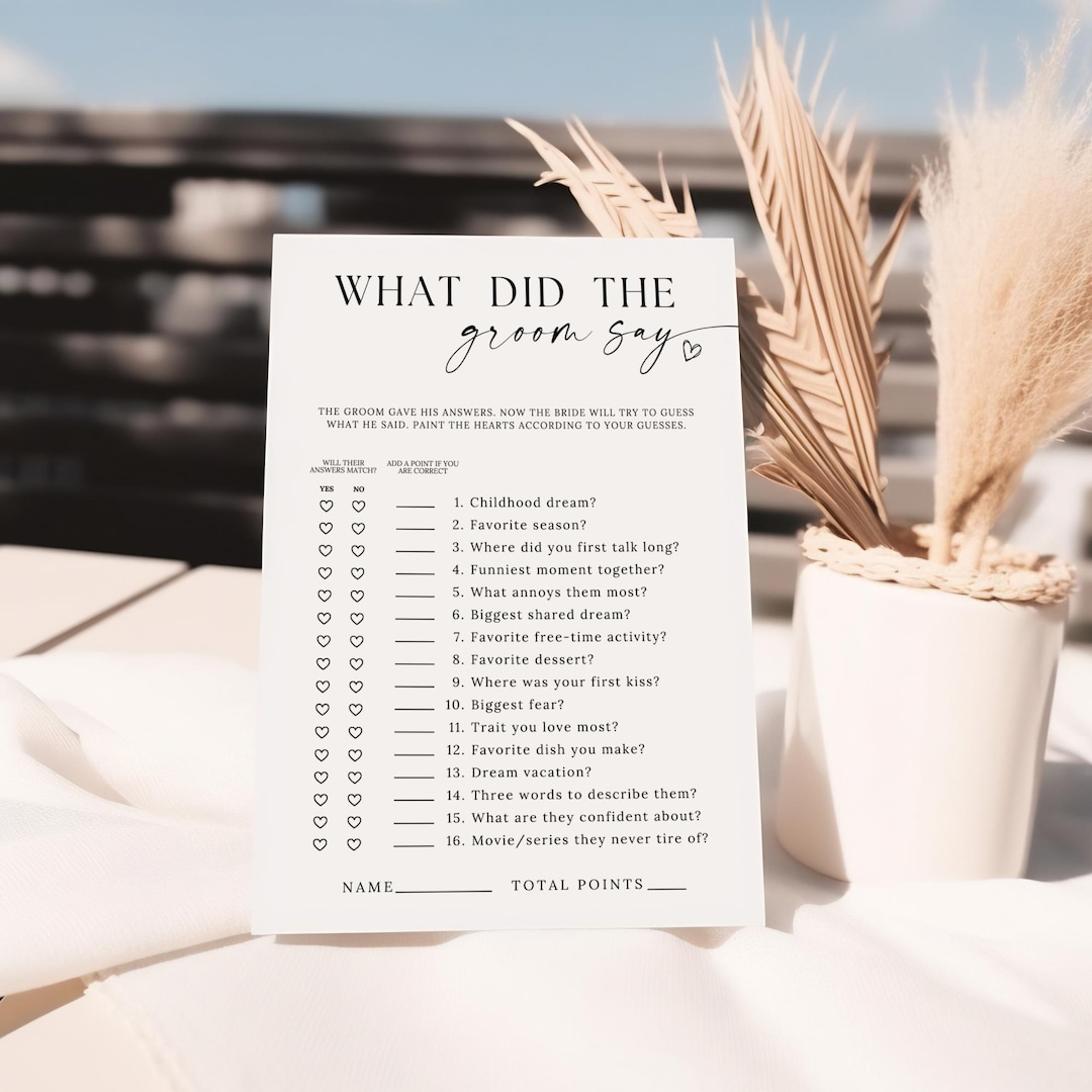 What Did the Groom Say, Bridal Shower Game Template, What Did the Groom ...