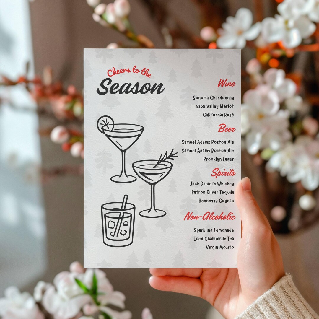 Editable Christmas Drink Menu Template: Festive Cocktail Bar Sign ...
