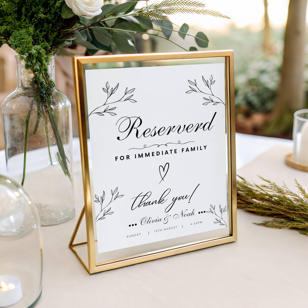 Elegant Reserved Sign: Wedding Immediate Family Table Decor (editable ...