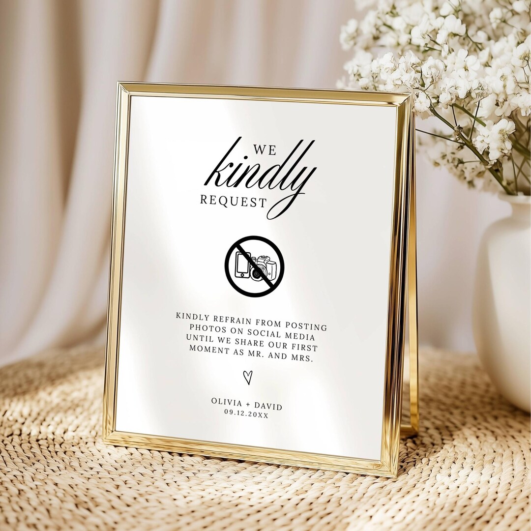We Kindly Request No Photo Sign Template, Minimal Wedding Sign, No ...