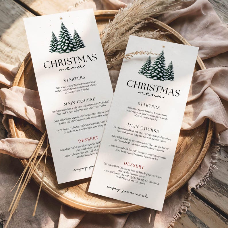 Elegant Christmas Menu Template Printable | Festive Holiday Dinner Menu ...