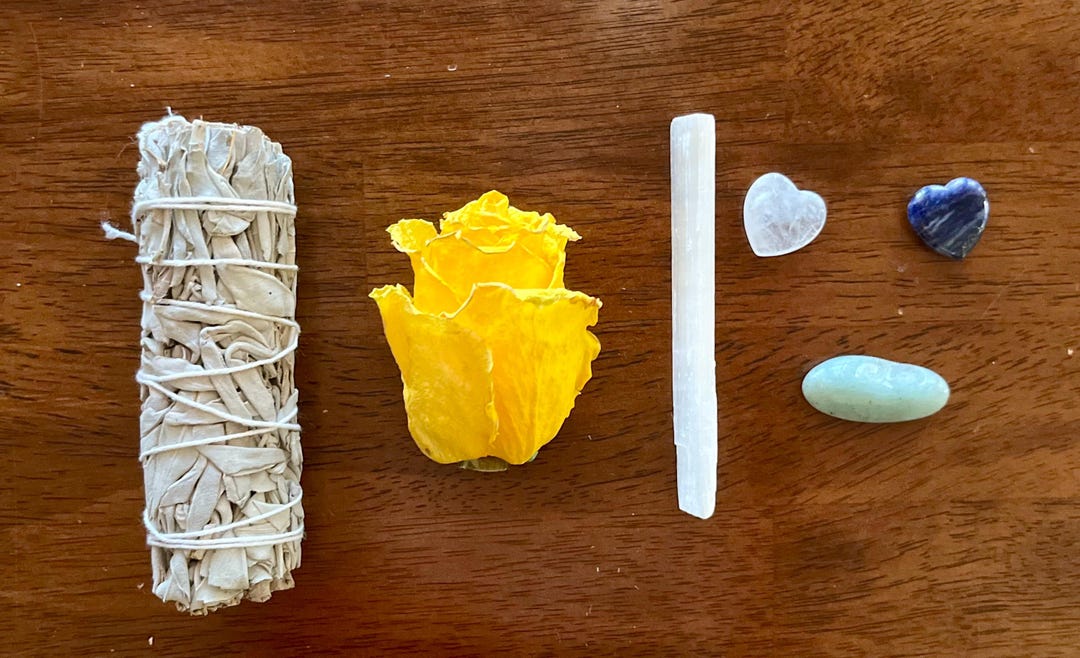 Abundance Manifestation Kit: Sage, Selenite, Rose & Crystals - Etsy