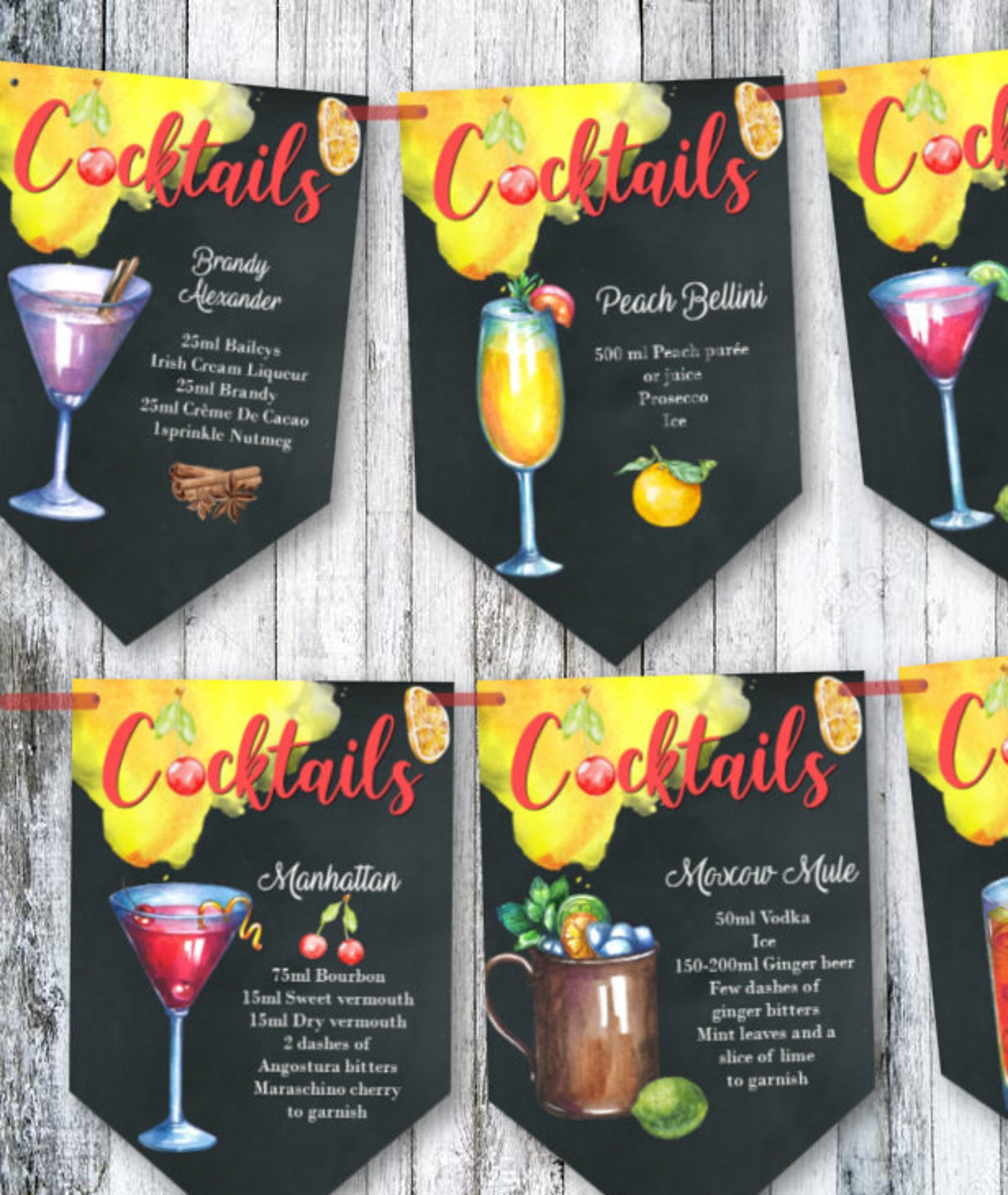 Cocktail Bar Recipes Party Celebration Buntingbanner And Ribbon Etsy