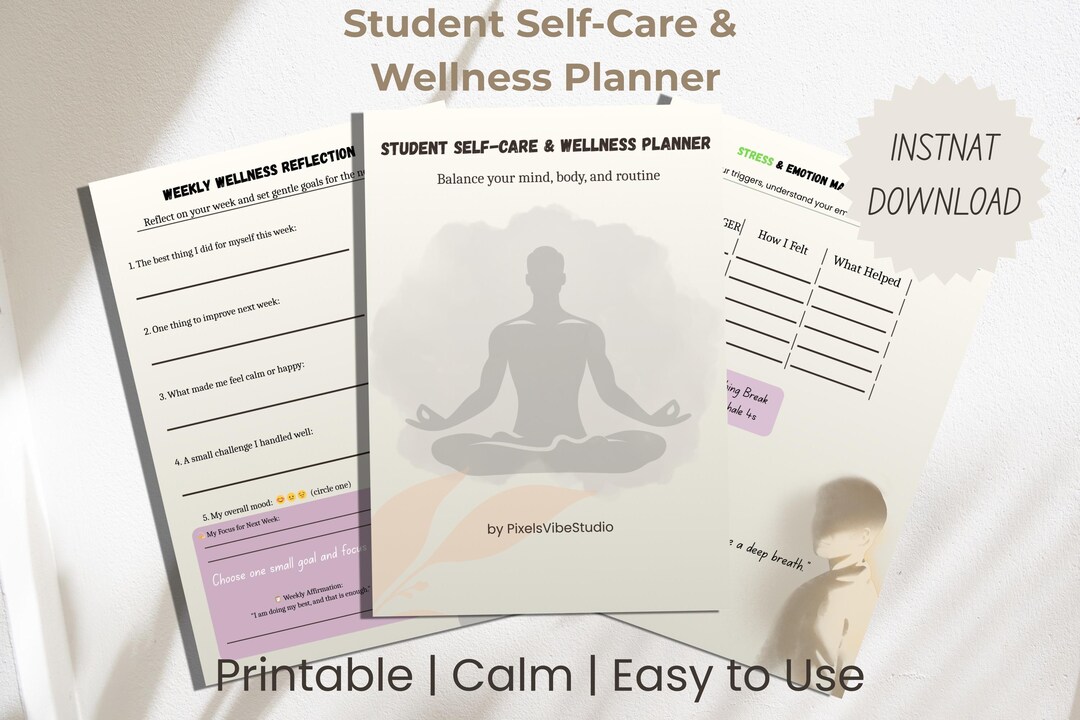 Student Self-care Planner: Minimalist Wellness Tracker (digital ...